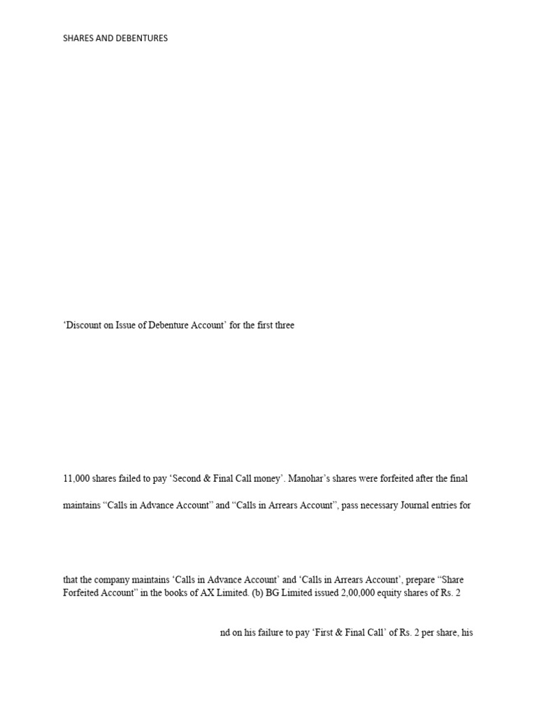 Shares and Debentures Questions | PDF | Equity (Finance) | Balance Sheet