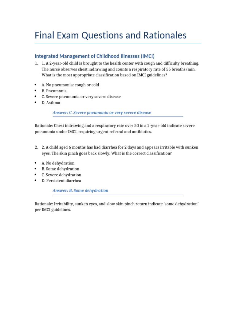 IMCI Exam Questions and Rationale | PDF