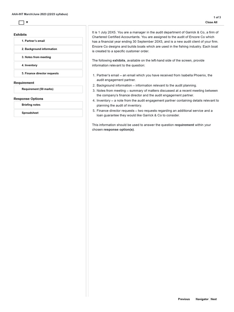AAA-InT Past Paper Mar-Jun 2023 | PDF | Audit | Auditor's Report