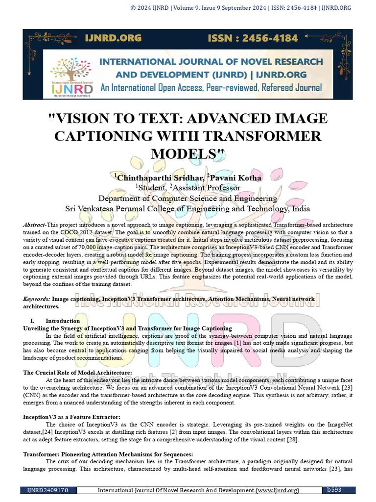 "VISION TO TEXT: ADVANCED IMAGE CAPTIONING WITH TRANSFORMER MODELS ...
