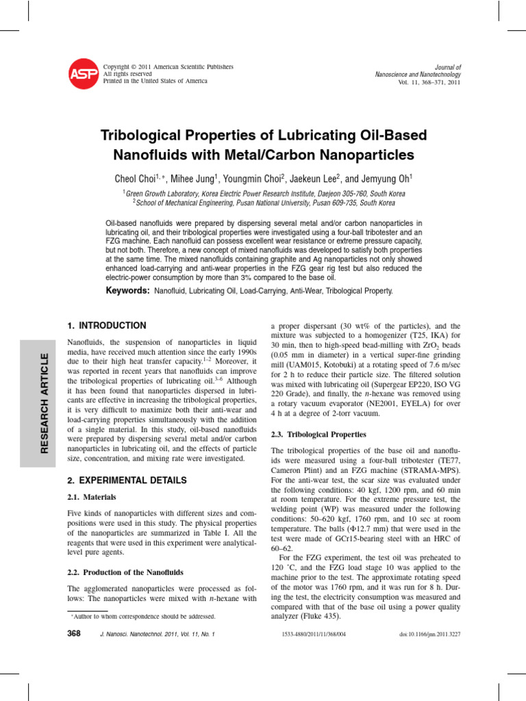 Tribological Properties of Lubricating Nanoparticles | PDF | Nanoparticle | Mechanical Engineering