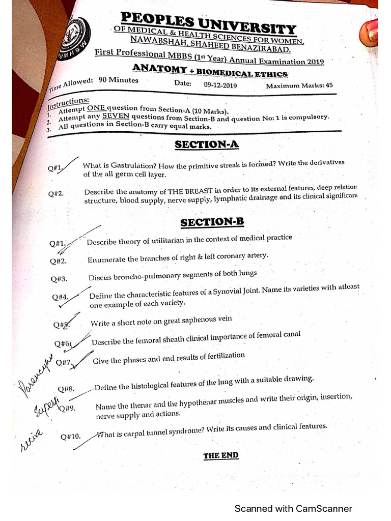 Anatomy Past Paper Pumhs | PDF