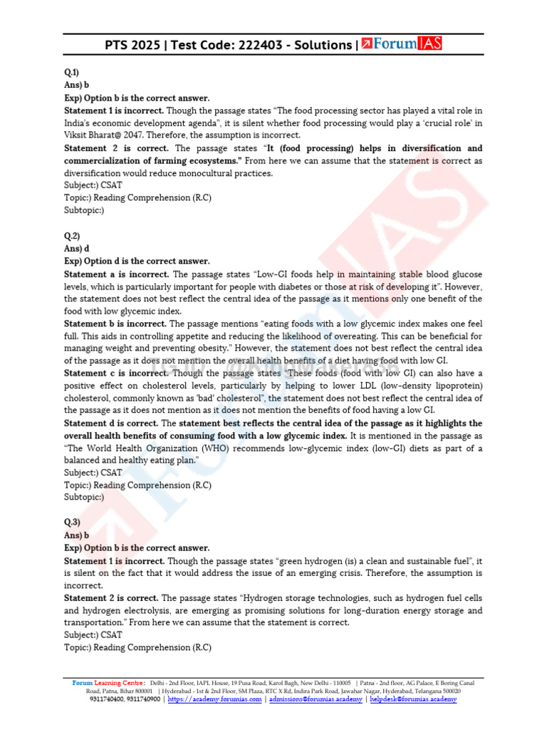 PTS 2025 CSAT Simulator Test 3 Solution Eng | PDF | Glycemic Index ...