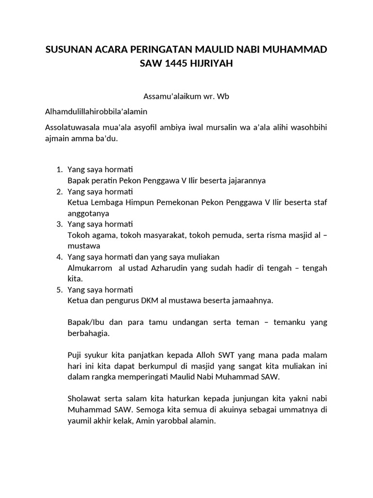 Susunan Acara Maulid Nabi 1445 H | PDF