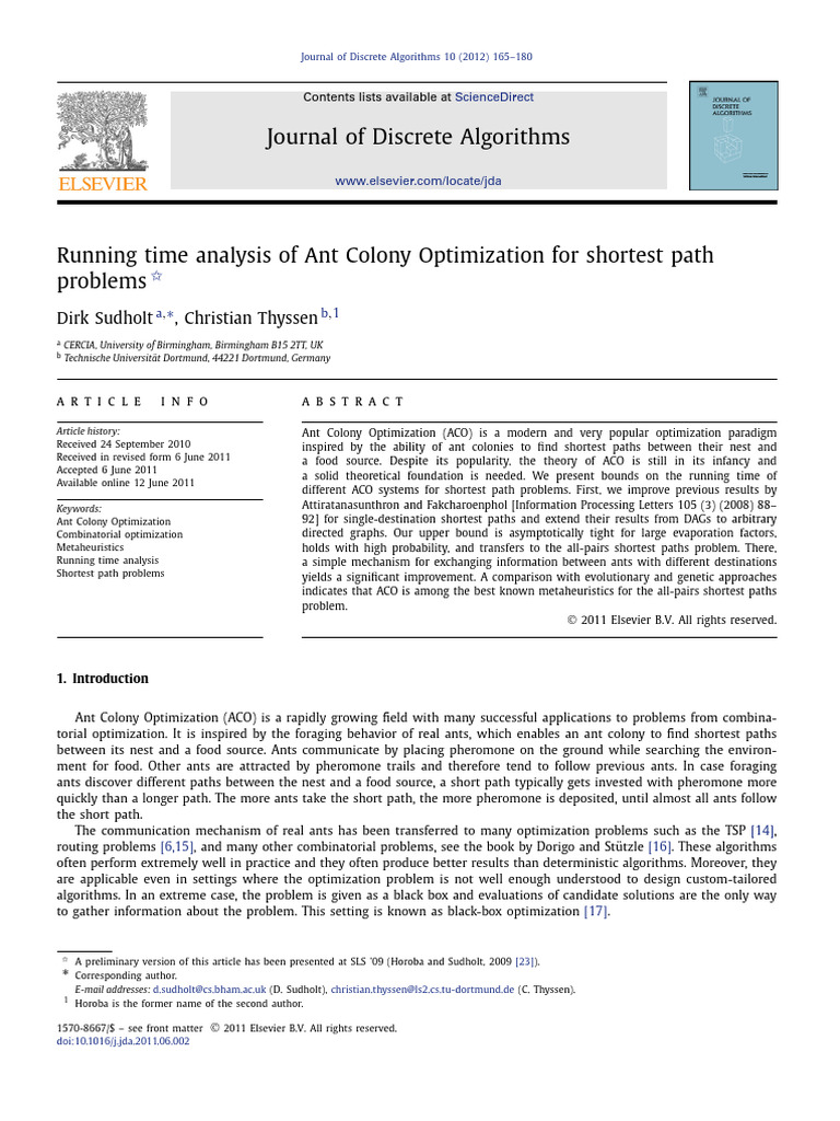 Dirk2012 - Running Time Analysis of Ant Colony Optimization For ...