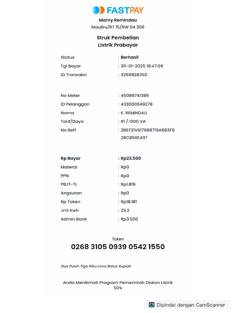 Struk Listrik Token | PDF