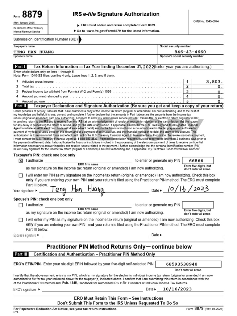 Teng Han Huang 2022 Form 1040 | PDF | Irs Tax Forms | Dividend