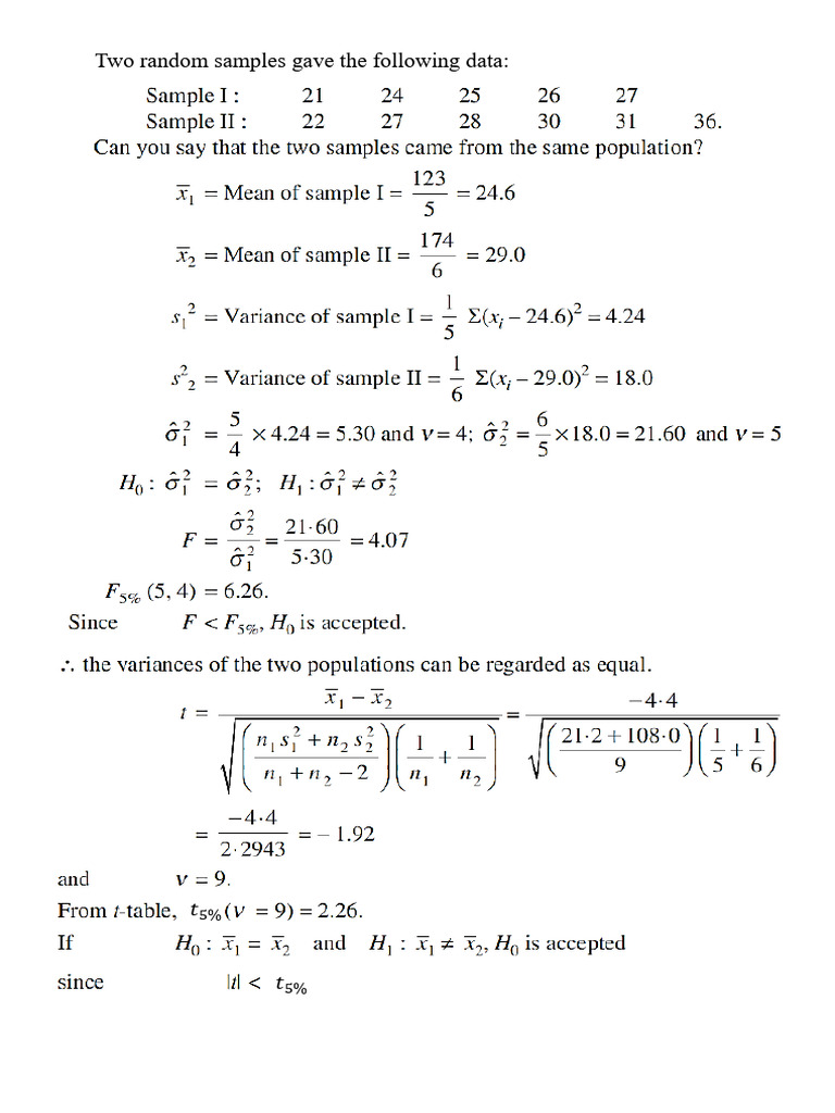 Two Small Samples Testing | PDF
