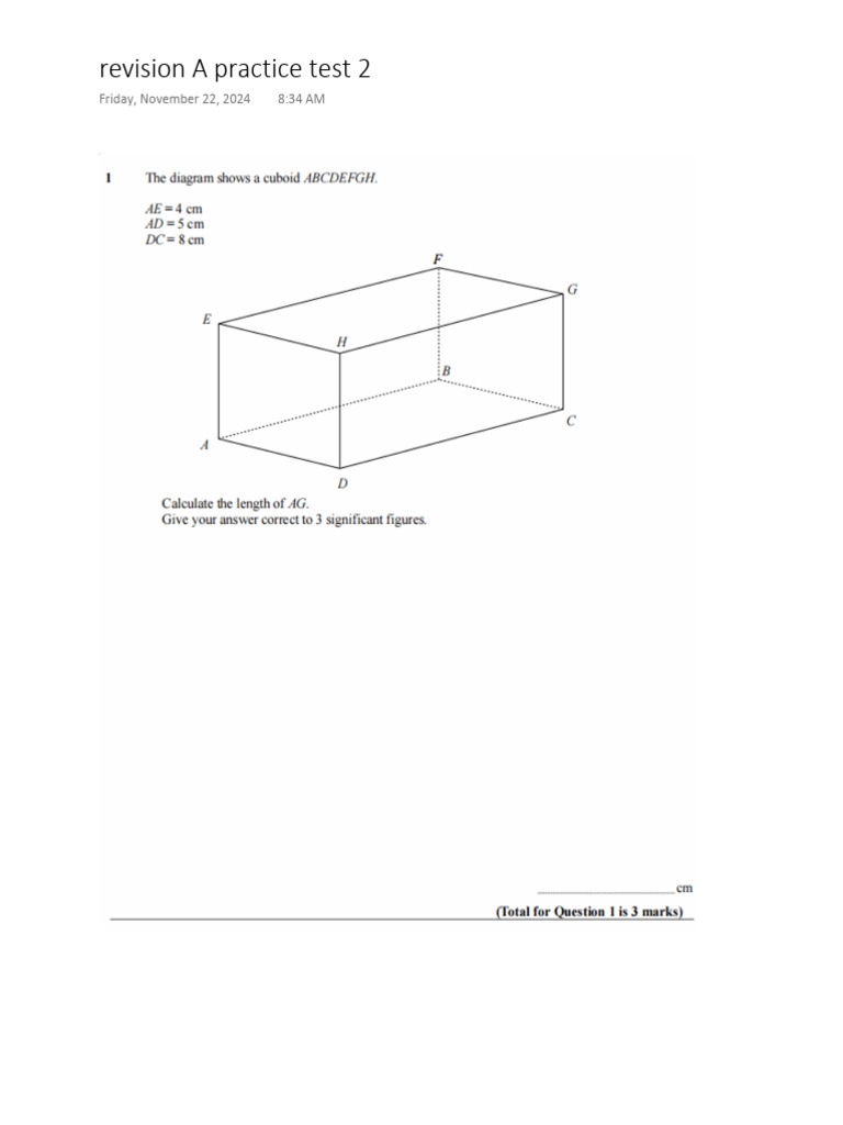 Maths 3d-Trigonometry With Phytagoras Practice Test A | PDF