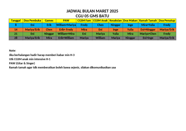 Jadwal CGU 05 Mar 2025 | PDF