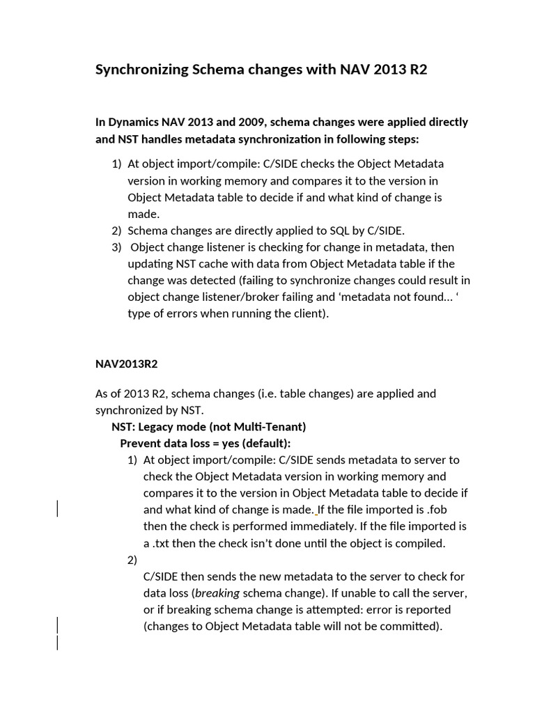 Synchronizing Schemachanges NAV2013 R2 | PDF | Metadata | Microsoft Sql Server