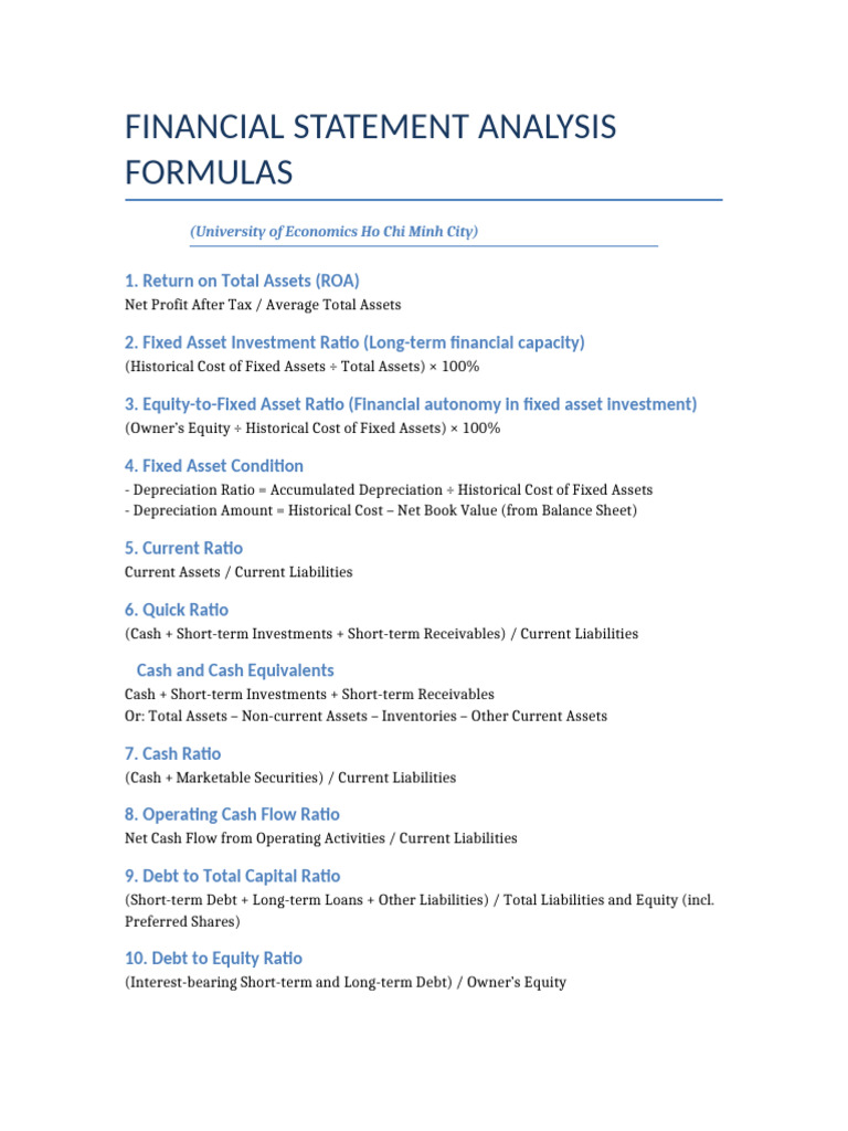 Financial Analysis Formulas | PDF | Equity (Finance) | Revenue