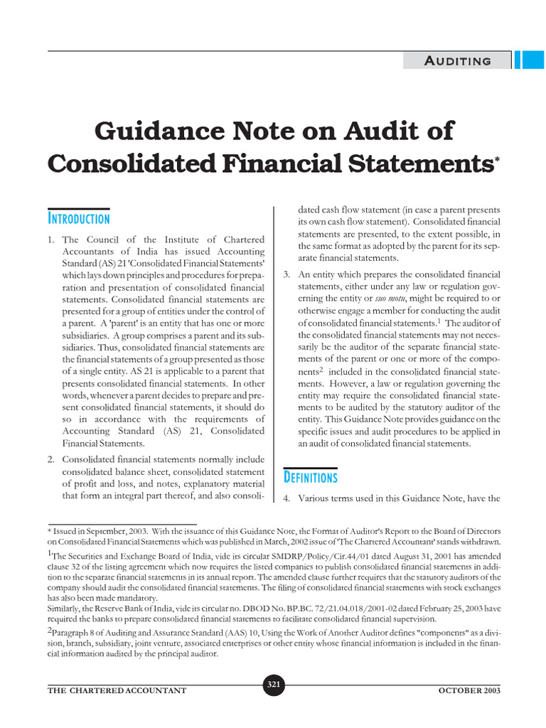 Guidance Notes On Cfs Issued by Icai | PDF | Audit | Consolidation ...