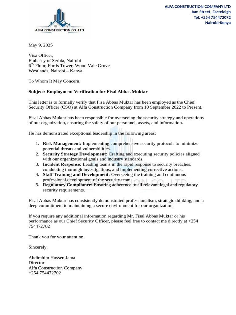 Work Verification Letter | PDF