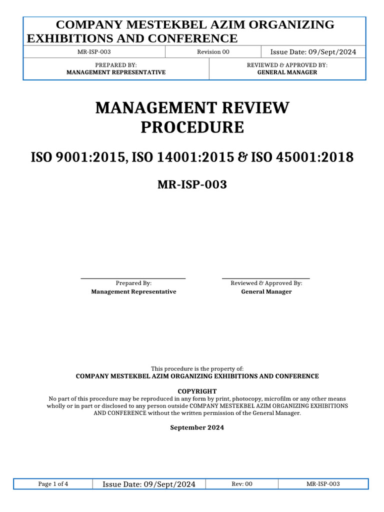 Management Review Procedure ISO 9001 | PDF | Audit | Business