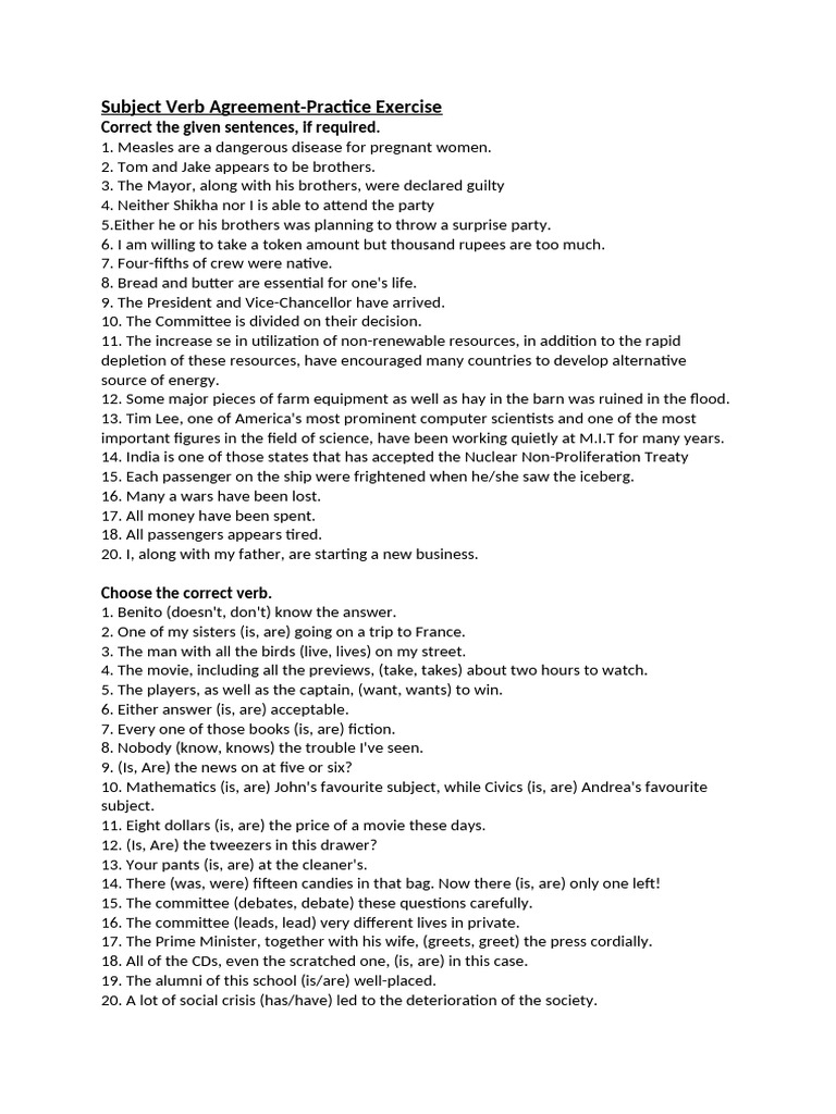 Subject Verb Agreement | PDF