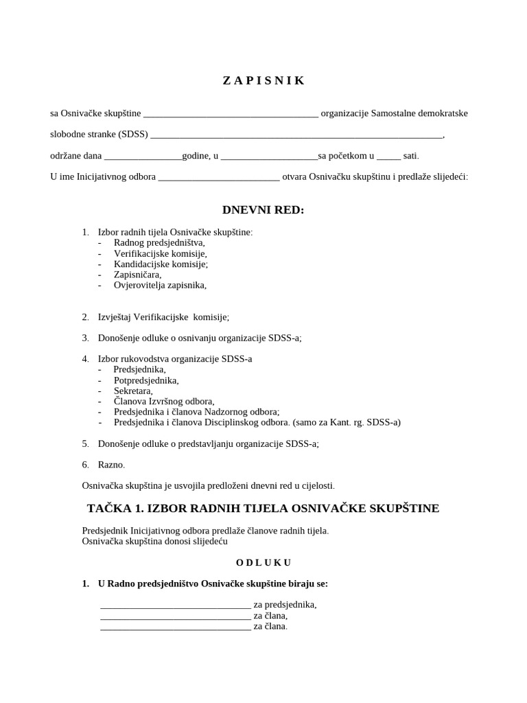 Zapisnik Osnivačke Skupštine Obrazac | PDF
