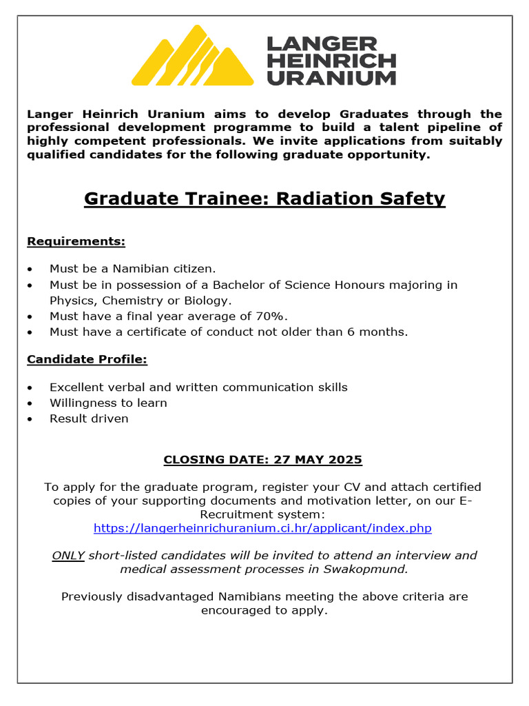 2025 05 14 - Internal External Job Advertisement Graduate Radiation | PDF