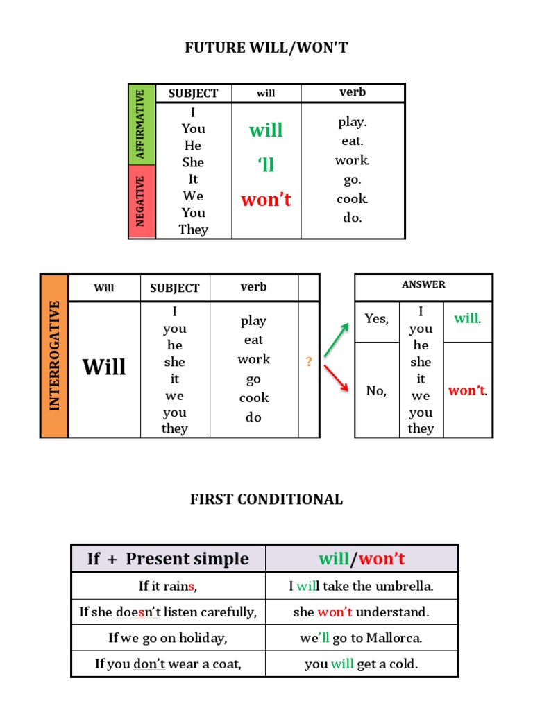 Future Tense: Will and Won't Guide | PDF