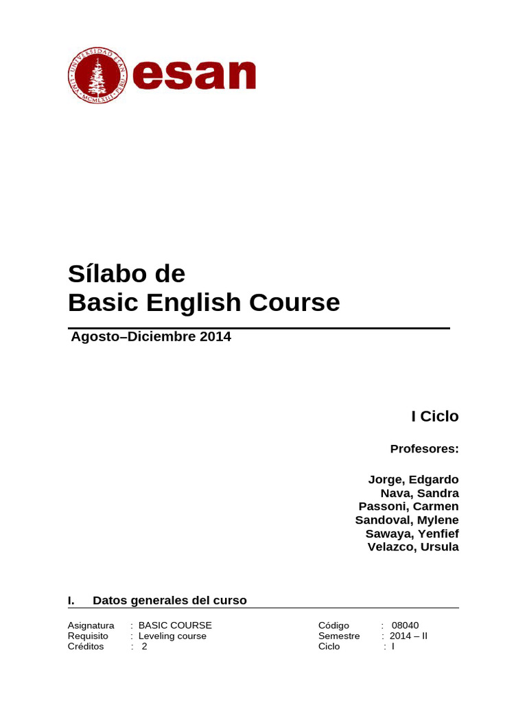 Silabus de Basic Course Esan | PDF | Léxico | Básico
