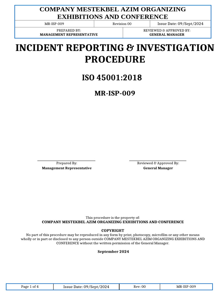 ISP-009 Incident Reporting | PDF | Occupational Safety And Health | Workplace