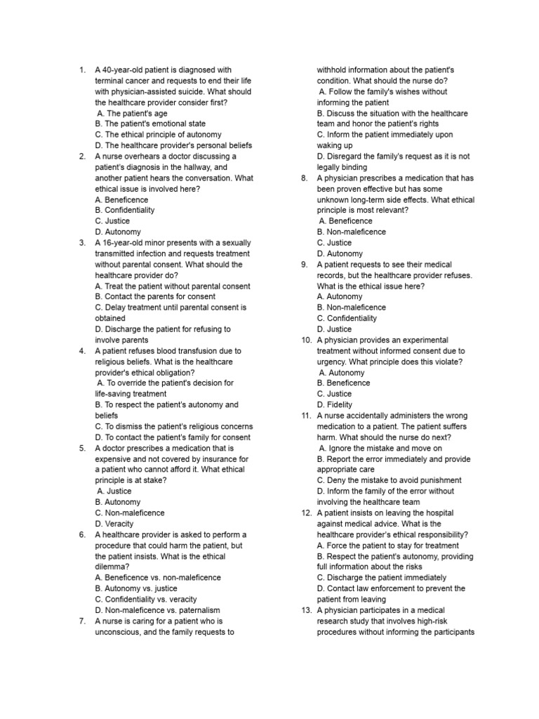 Practice Test (Bioethics) | PDF | Informed Consent | Terminal Illness