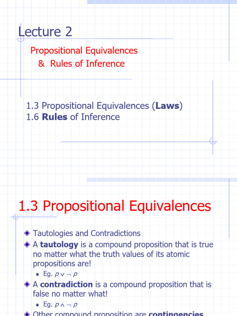 HKCC SEHH2241 Lecture 2 Propositional Equivalences Rules of Inference | PDF | Logic ...