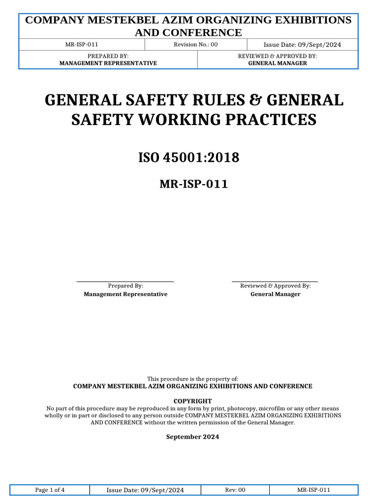 MR-ISP-011 General Safety Rules | PDF | Personal Protective Equipment ...