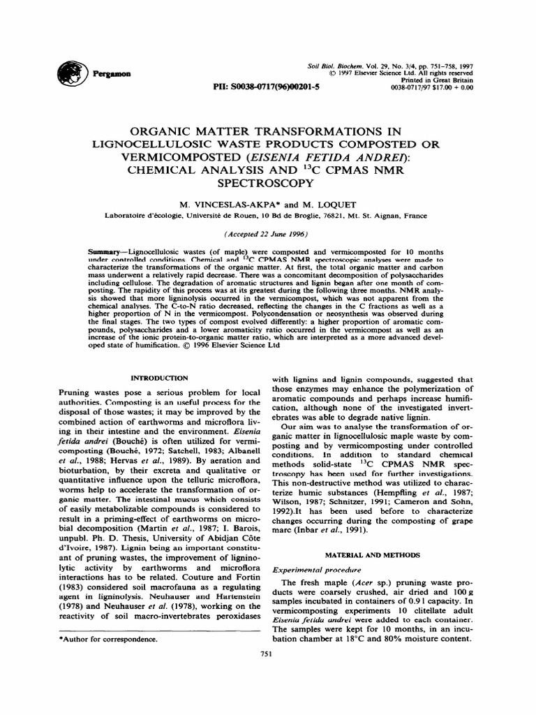 Organic Matter Transformations in Lignocellulosic Waste Products Composted | PDF | Lignin ...