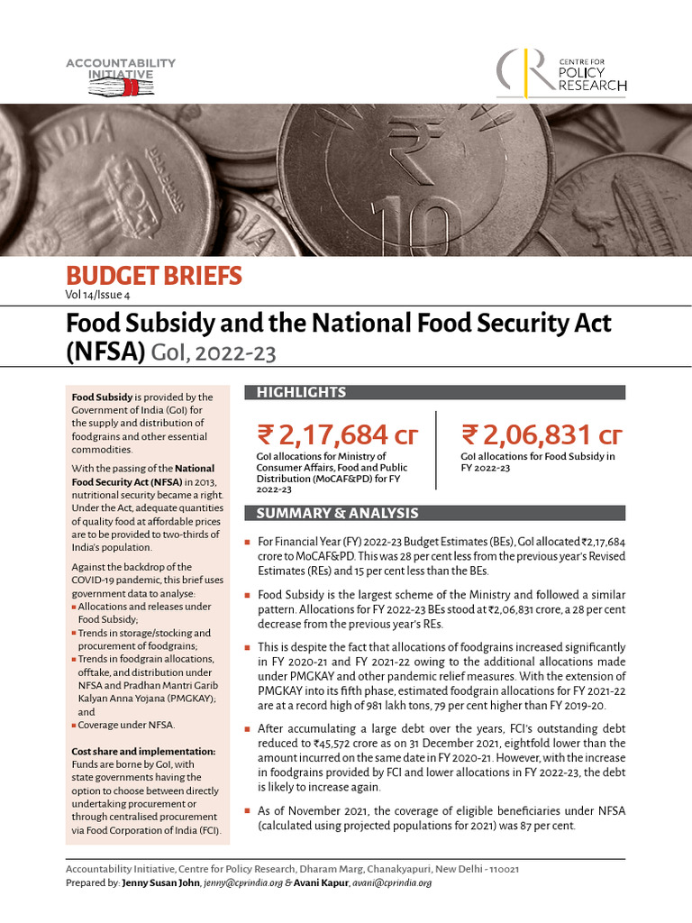 Food Subsidy and National Food Security Act 2022 23 | PDF | Economy Of ...