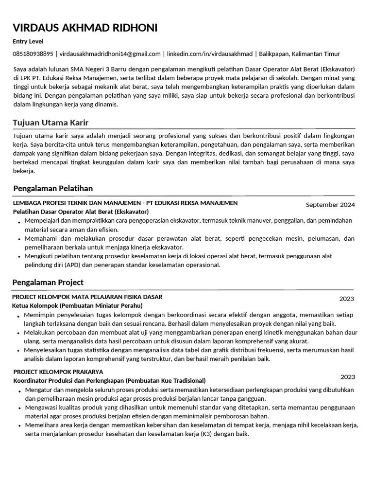 CV Virdaus Akhmad Ridhoni | PDF