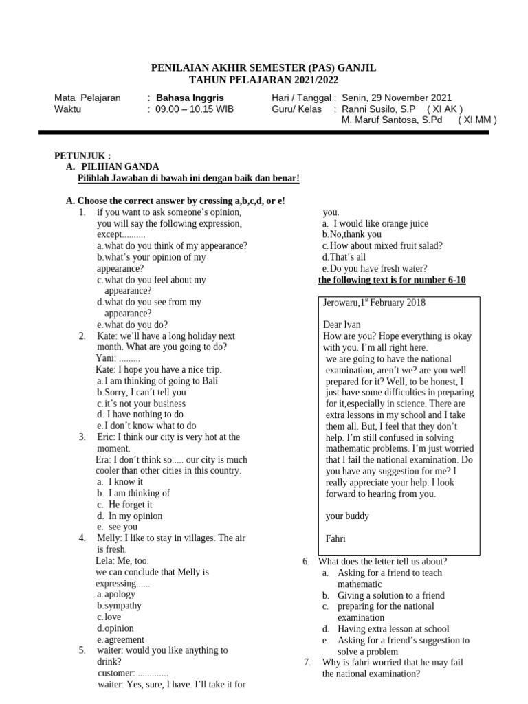 Pas BHS Inggris SMK Bhakti Anindya | PDF
