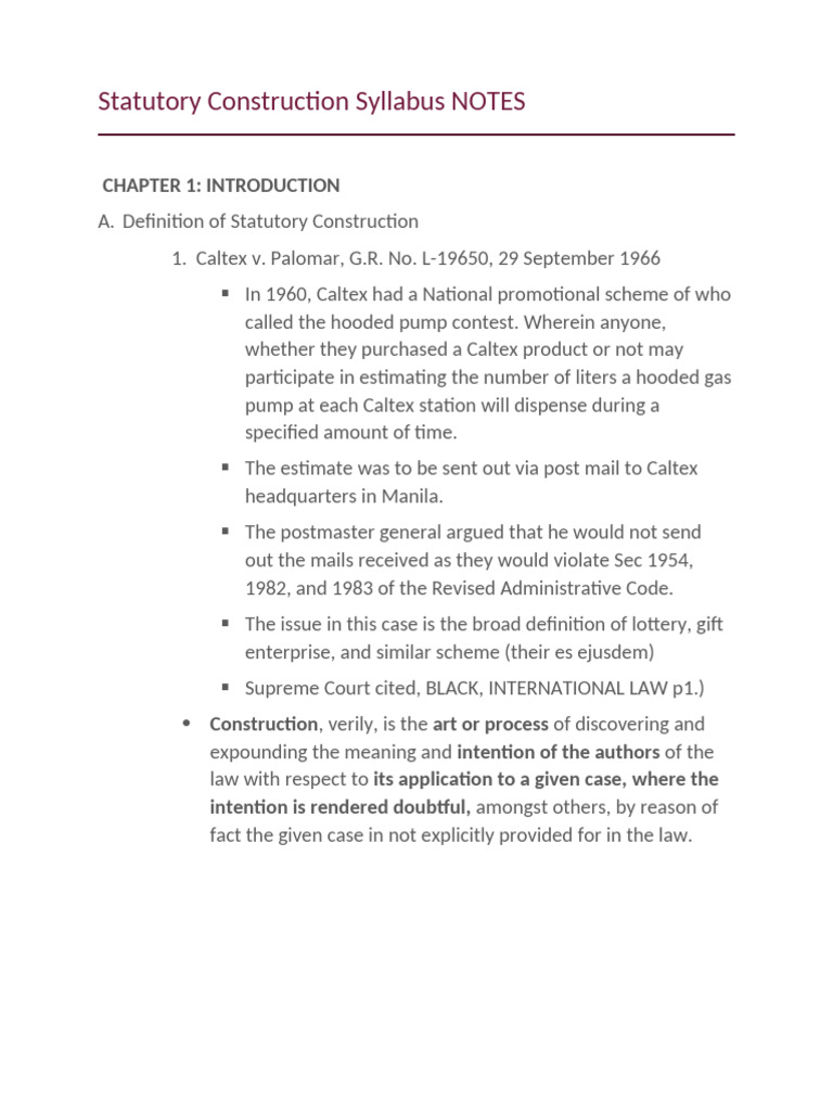 Statutory Construction Syllabus NOTES | PDF | Statutory Interpretation ...