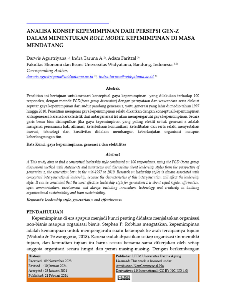 Analisa Konsep Kepemimpinan Dari Persepsi Gen-Z Dalam Menentukan Role Model Kepemimpinan Di Masa ...