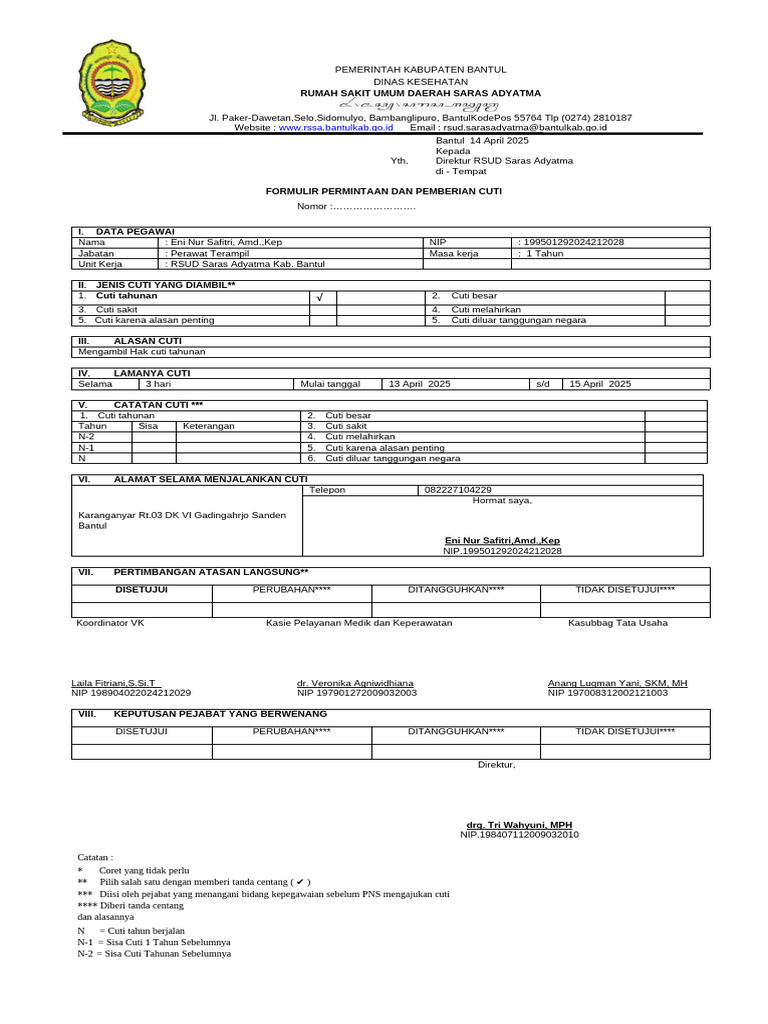 Form Cuti Ensa | PDF