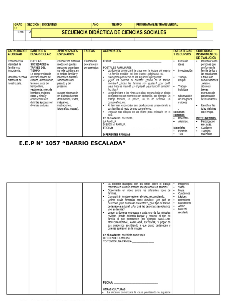 Primer Grado Sociales Mes de Abril | PDF | Aprendizaje