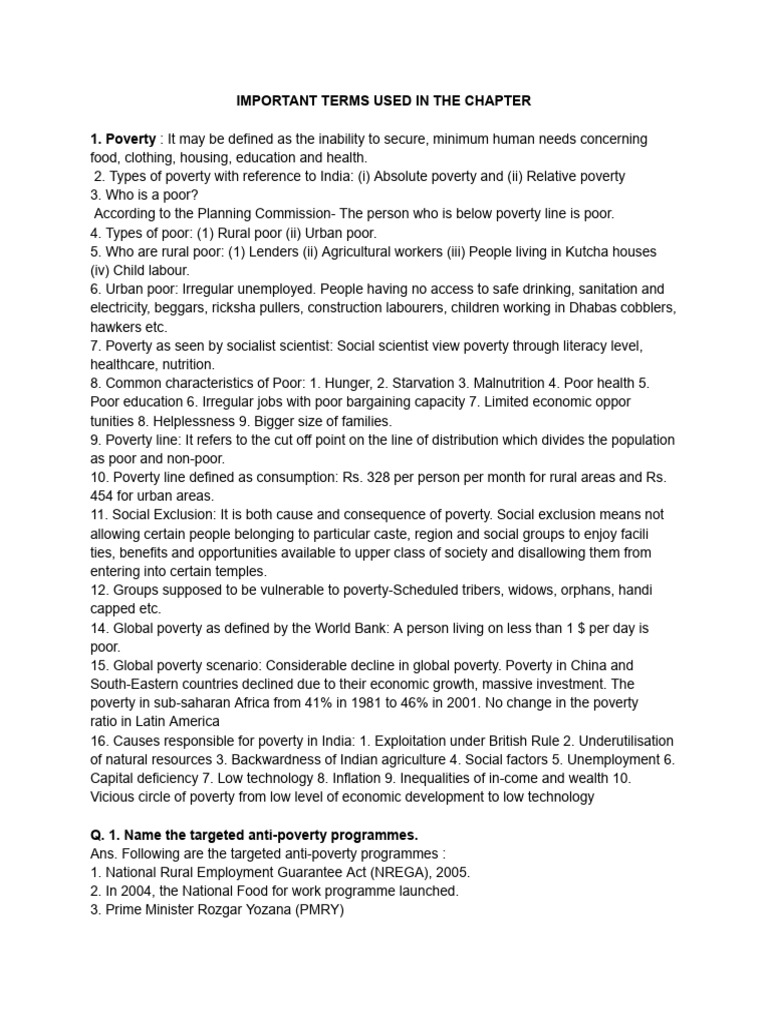 Class 9th Eco CH 3 (Poverty As A Challenge) | PDF | Poverty | Poverty ...