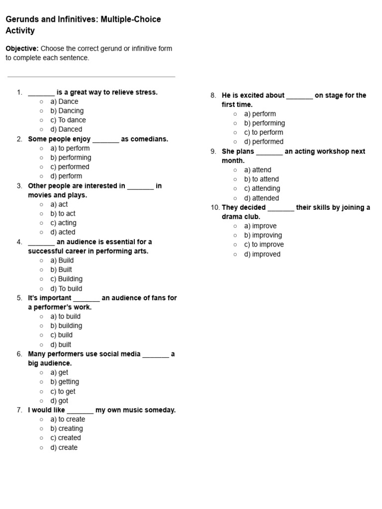Gerunds vs Infinitives Quiz | PDF