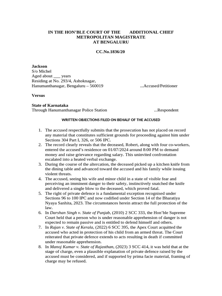 Written Objections by Accused | PDF | Burden Of Proof (Law) | Crimes