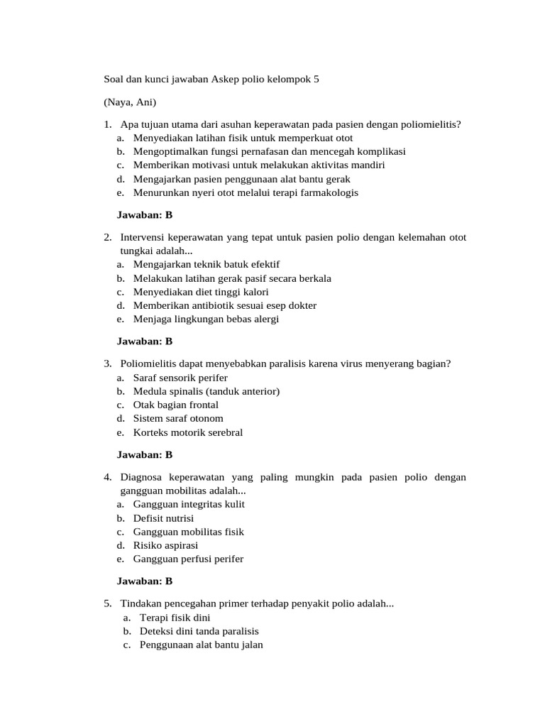 Soal Askep Polio Kelompok 5 Naya | PDF