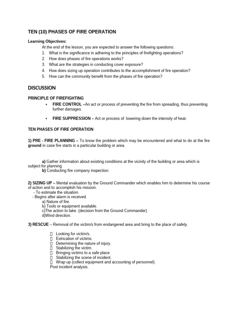 Ten Phases of Fire Operation | PDF | Firefighting | Fires