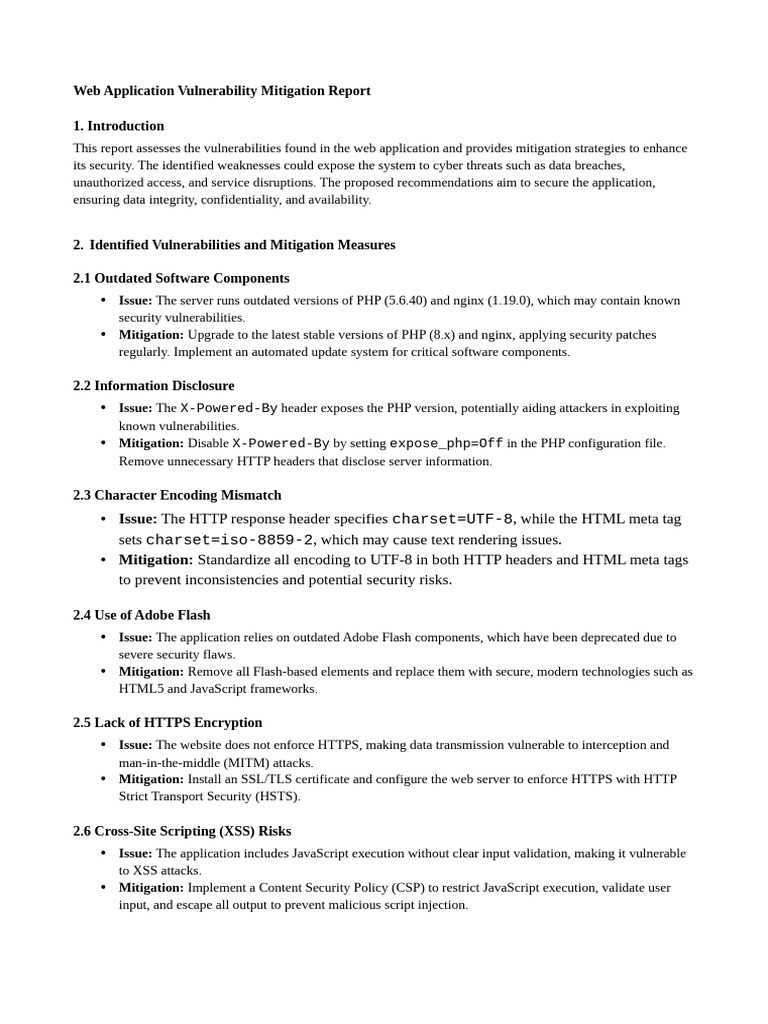 Web Application Vulnerability Mitigation Report | PDF | Security | Computer Security