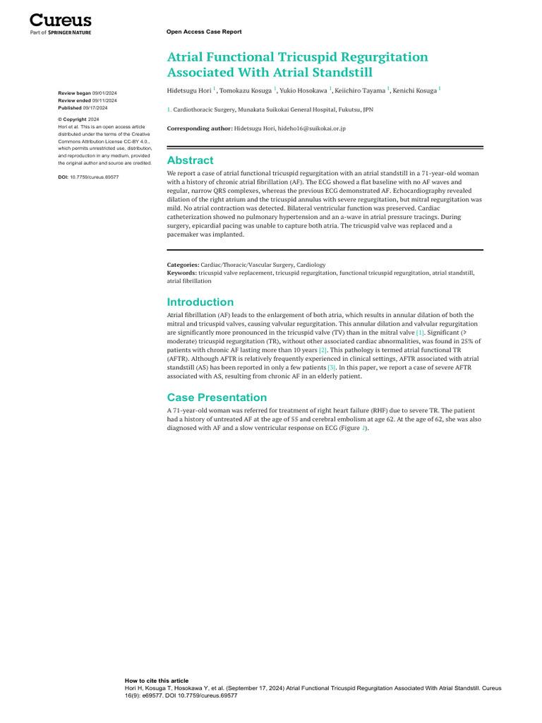 Atrial Functional Tricuspid Regurgitation Associated With Atrial ...