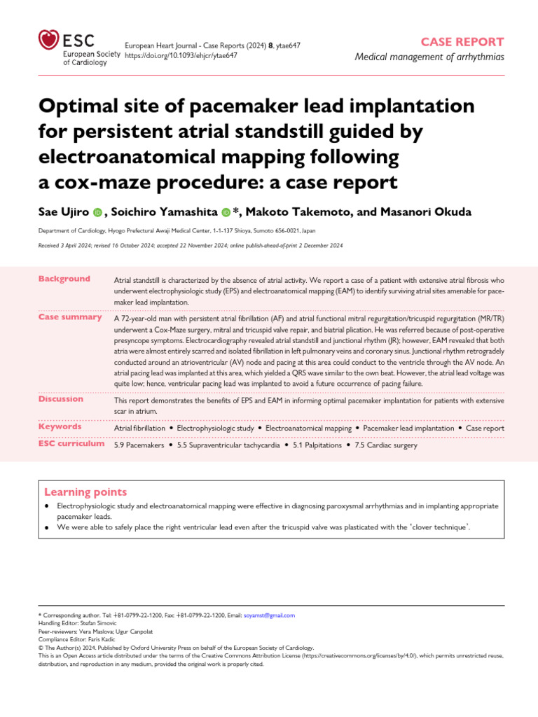 Optimal Site of Pacemaker Lead Implantation For Persistent Atrial ...