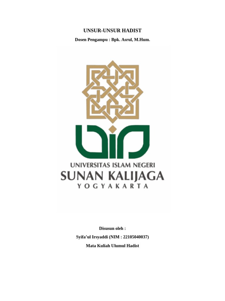 Makalah Unsur-Unsur Hadist Syifa'ul Irsyaddi | PDF