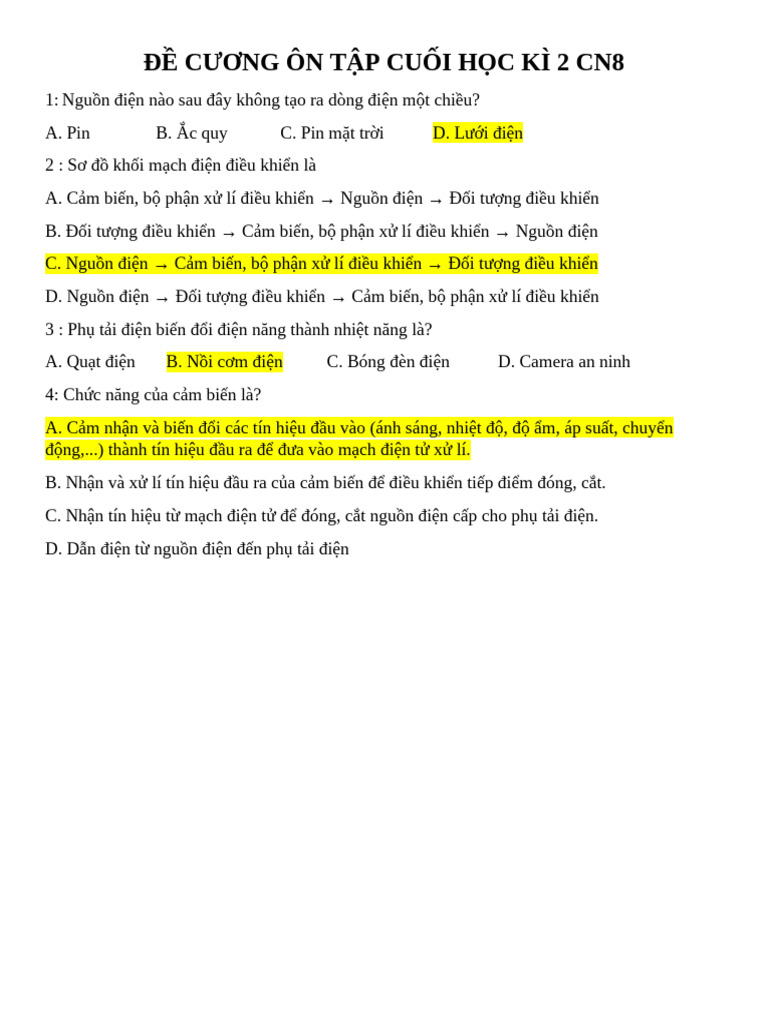 ĐỀ CƯƠNG ÔN TẬP CUỐI HỌC KÌ 2 CN8 | PDF