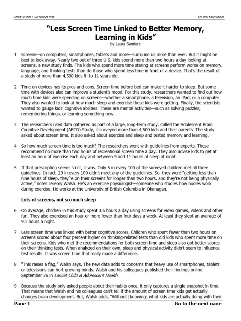 Argumentative Essay (Less Screen Time) | PDF | Sleep | Cognitive Psychology