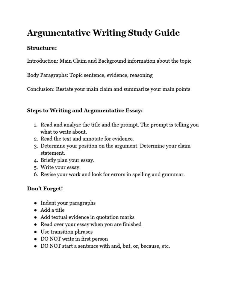Argumentative Writing Study Guide | PDF