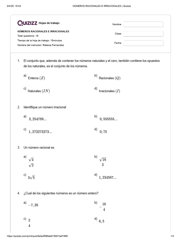 Números Racionales e Irracionales: Ejercicios | PDF | Decimal | Número ...