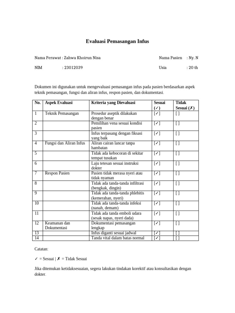 Evaluasi Pemasangan Infus | PDF